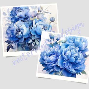 Watercolor Blue Peony Printable Art - Digital Design Bundle of 10 ...
