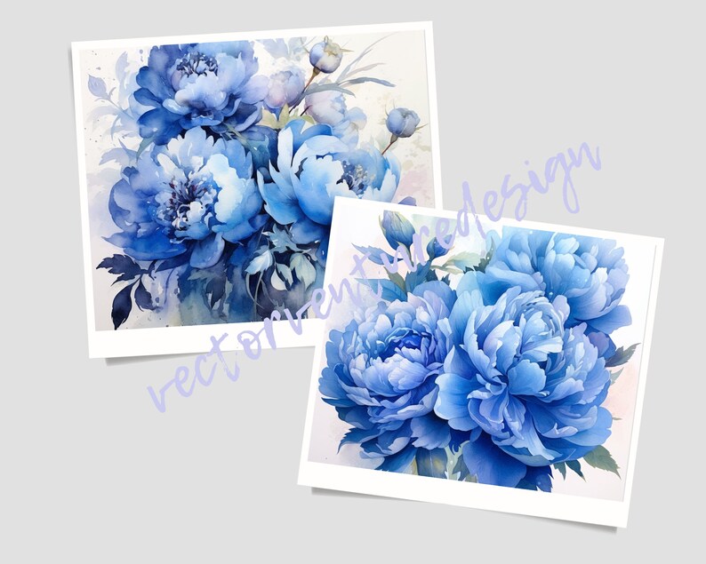 Watercolor Blue Peony Printable Art - Digital Design Bundle of 10 ...