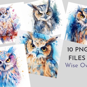 Watercolor Wise Owl Printable Art - Digital Design Bundle of 10 ...