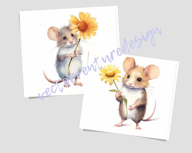 Cute Mouse Holding a Flower Clip Art - Instant Download - Digital ...