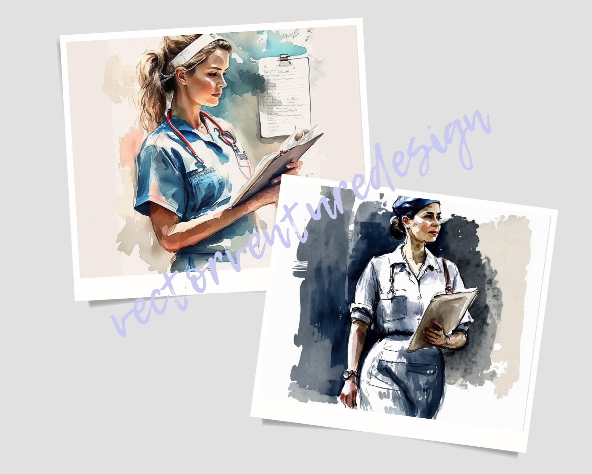 Watercolor Nurse Clip Art - 10 JPG Files - Instant Download - Printable ...