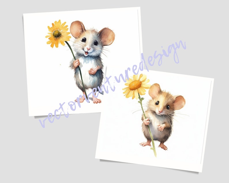 Cute Mouse Holding a Flower Clip Art - Instant Download - Digital ...