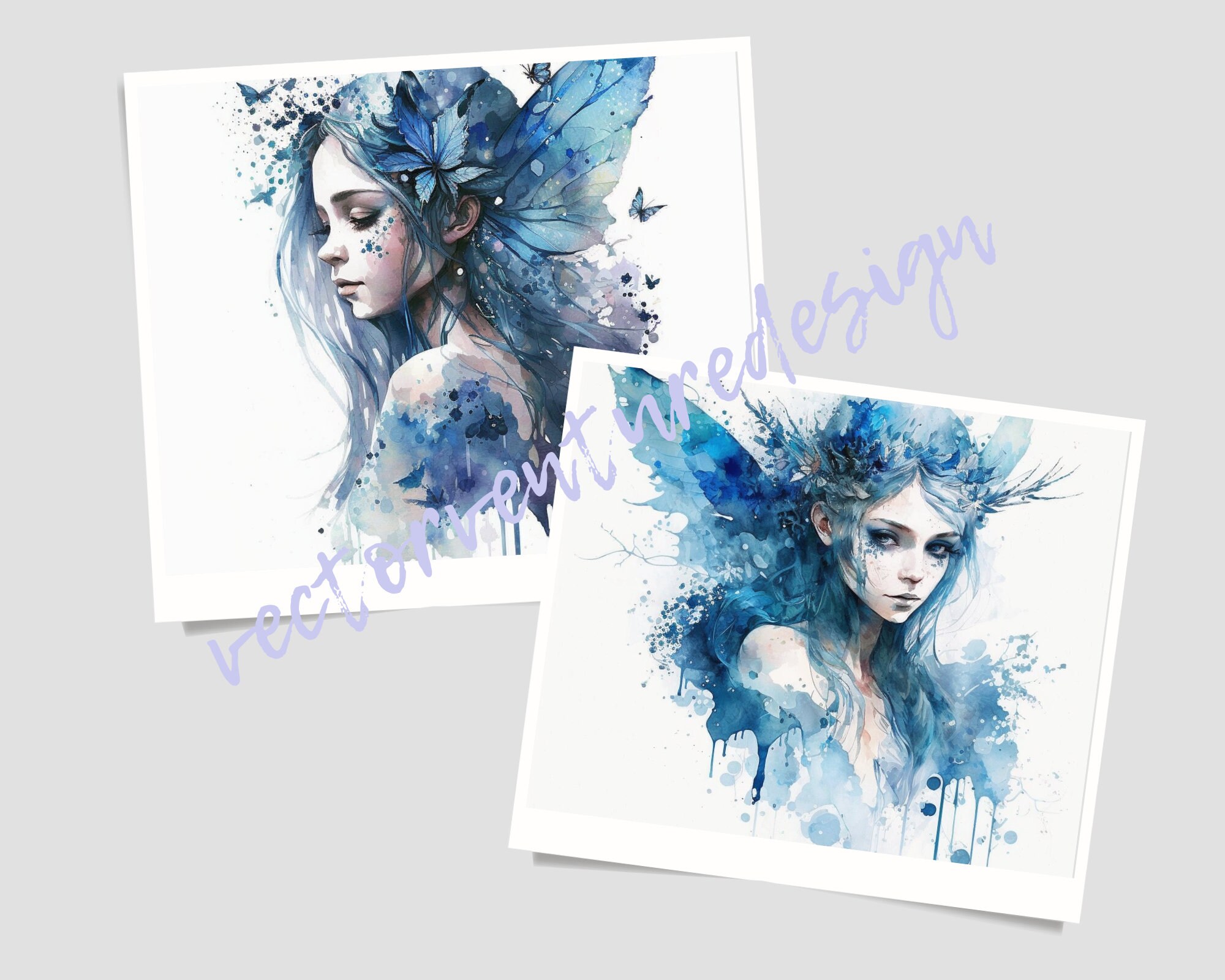 Watercolor Blue Fairy Printable Art - Digital Design Bundle of 10 ...