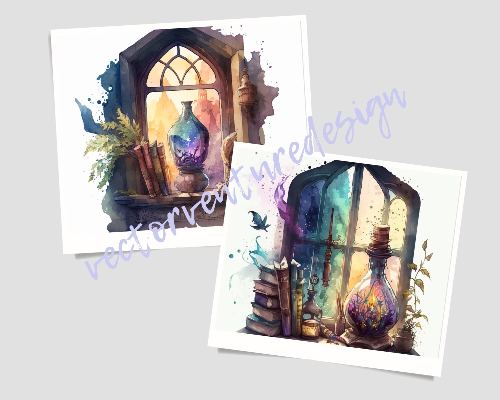 Watercolor Wizard's Window Printable Art - Digital Design Bundle of 10 ...