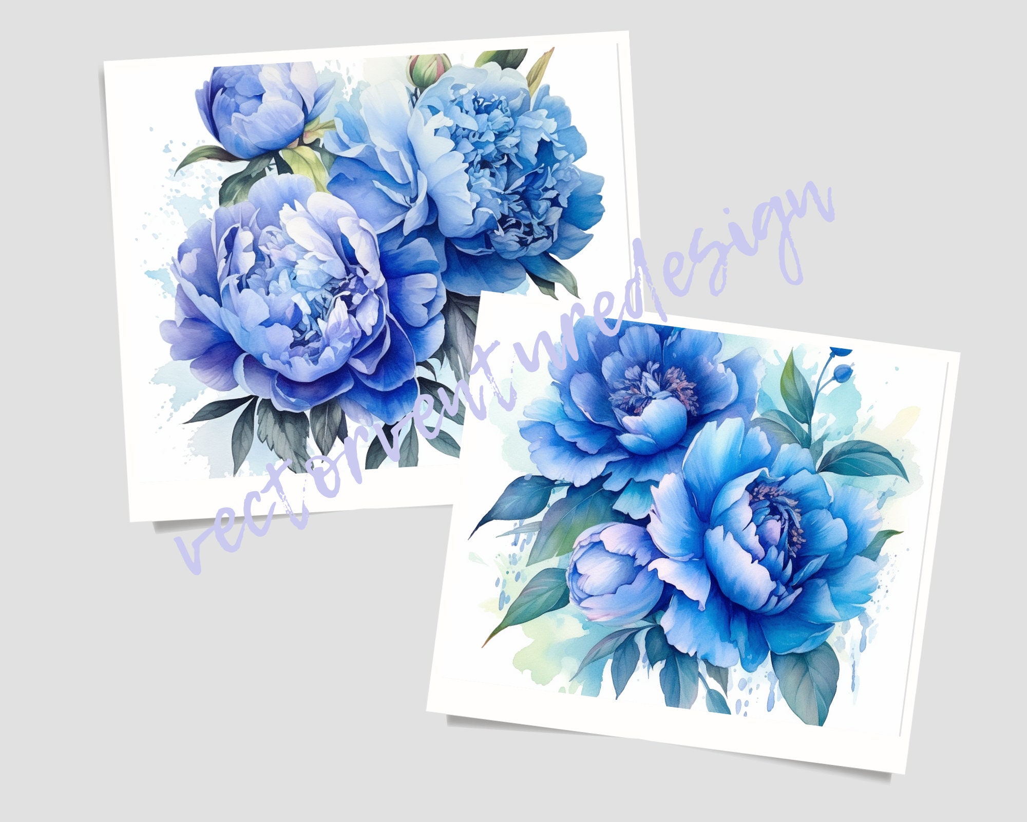 Watercolor Blue Peony Printable Art - Digital Design Bundle of 10 ...
