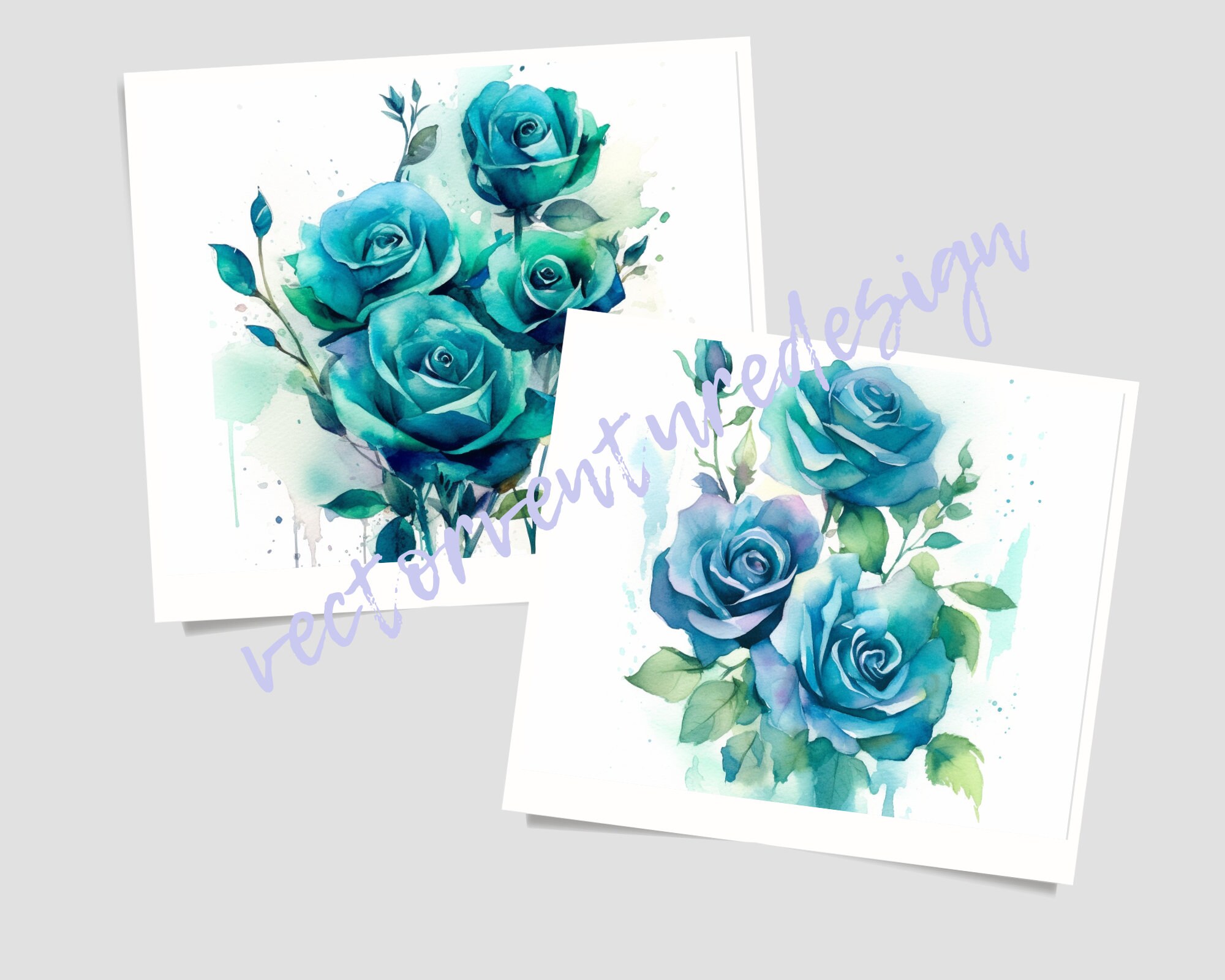 Teal Rose Printable Art Digital Design Bundle of 10 Commercial Use ...