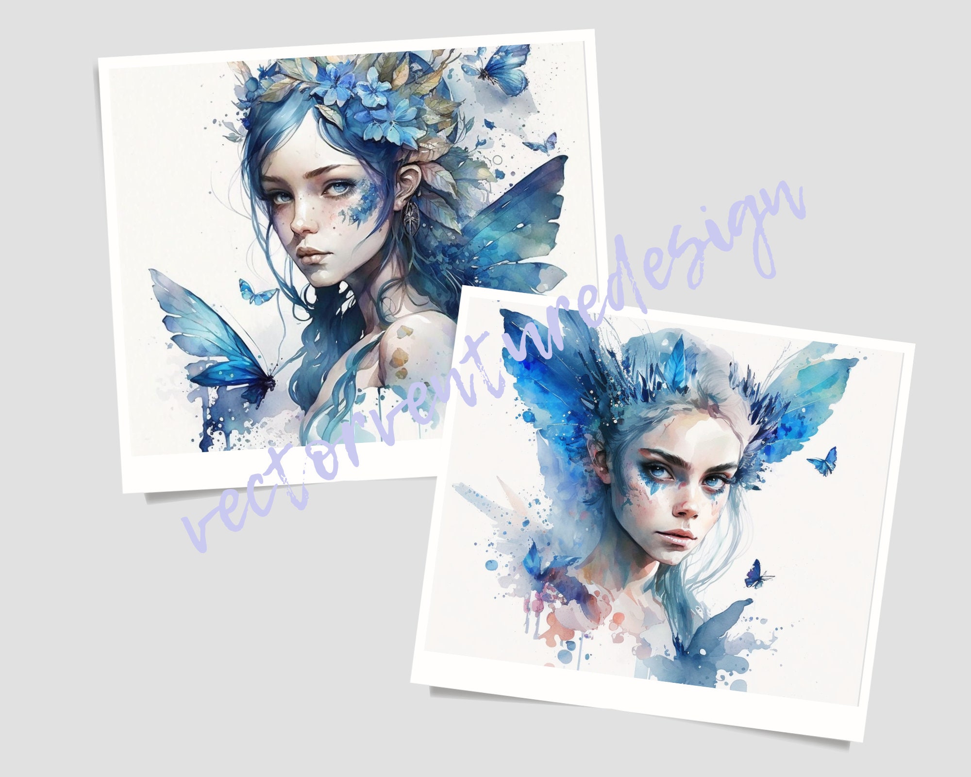 Watercolor Blue Fairy Printable Art - Digital Design Bundle of 10 ...