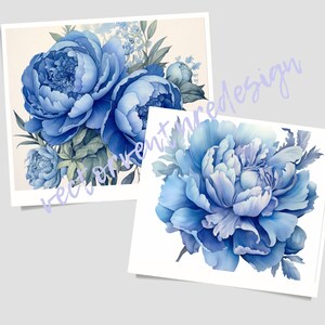 Watercolor Blue Peony Printable Art - Digital Design Bundle of 10 ...
