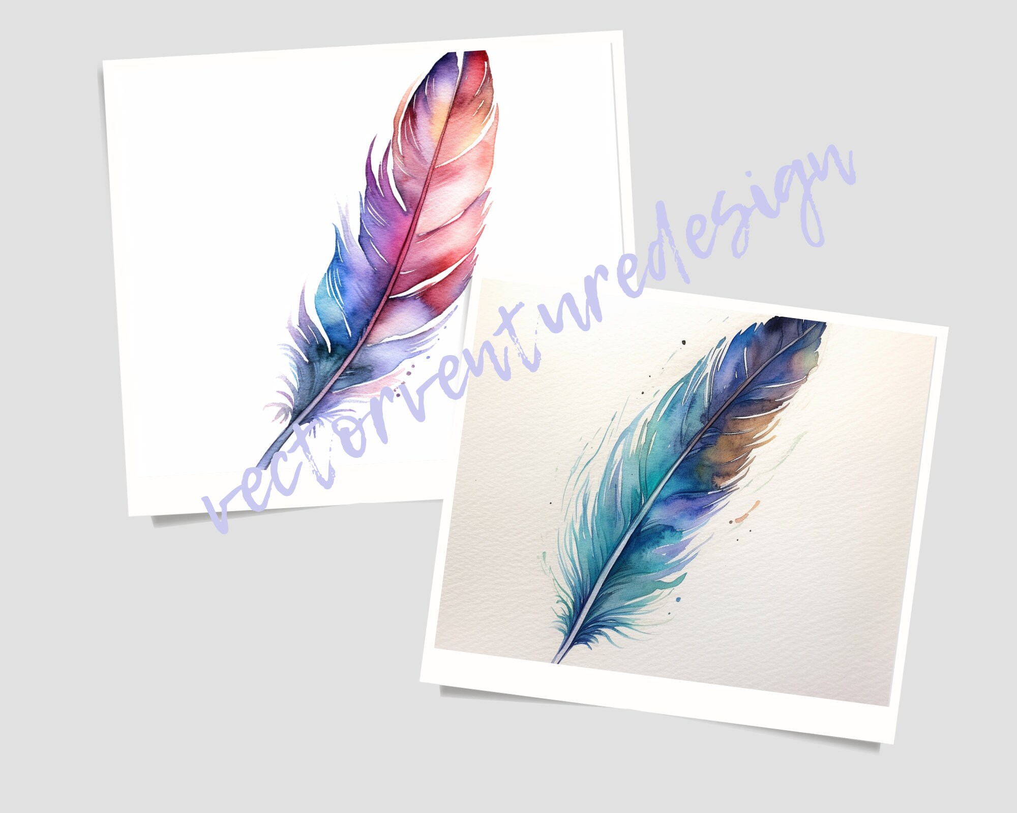 Watercolor Feather Clip Art - 10 PNG Digital Bundle - Instant Download ...