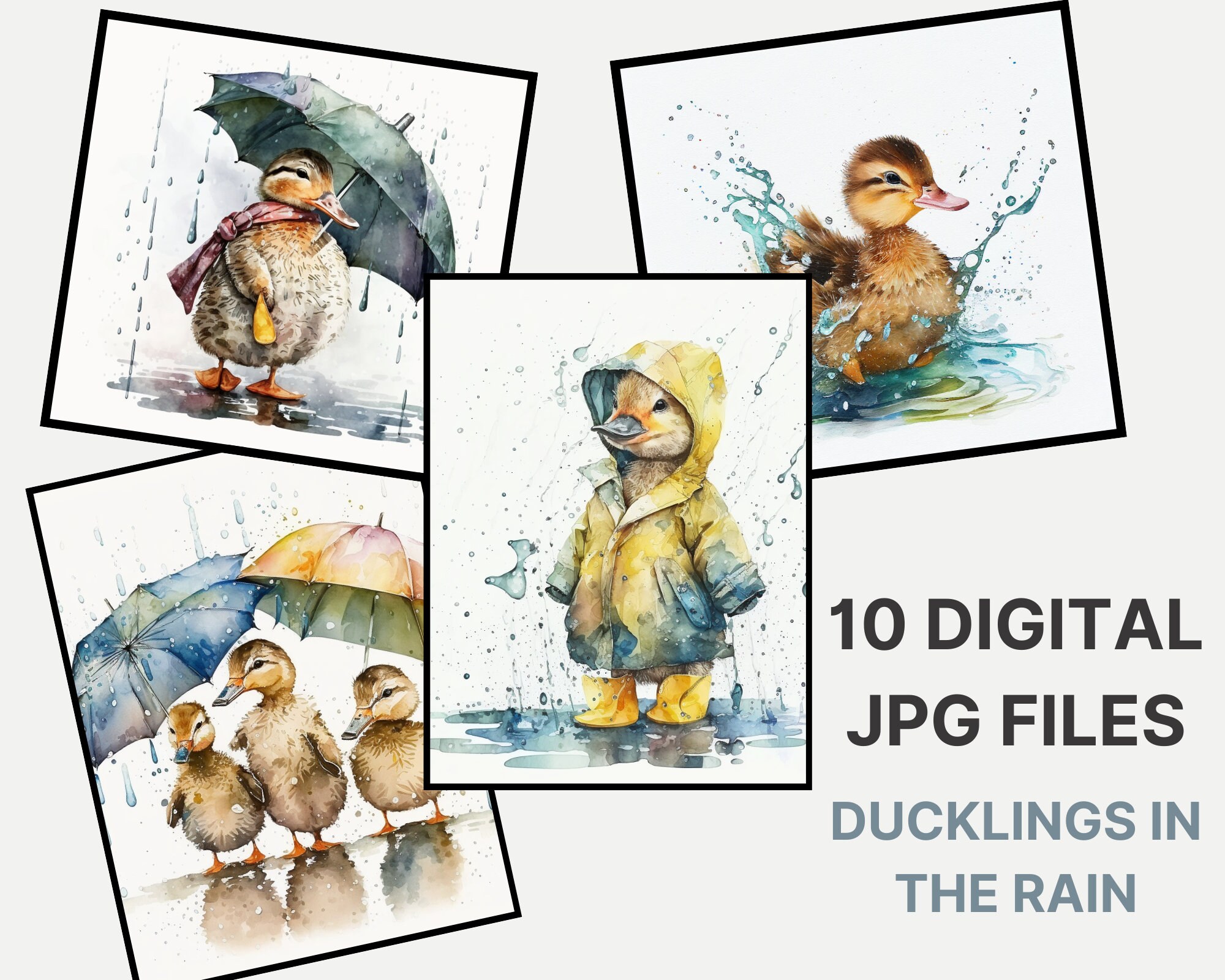 Ducklings in the Rain Printable Art - Digital Design Bundle of 10 ...