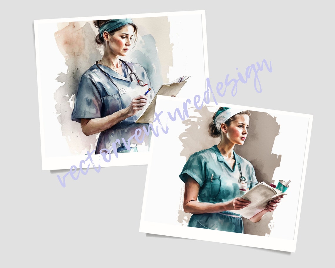 Watercolor Nurse Clip Art - 10 JPG Files - Instant Download - Printable ...