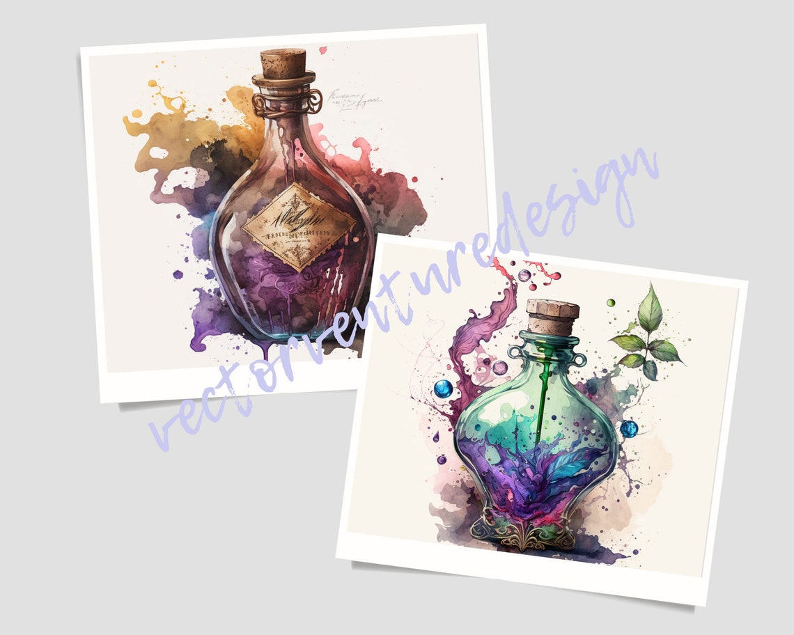 Vintage Watercolor Potion Bottle Clipart Set Instant Download ...