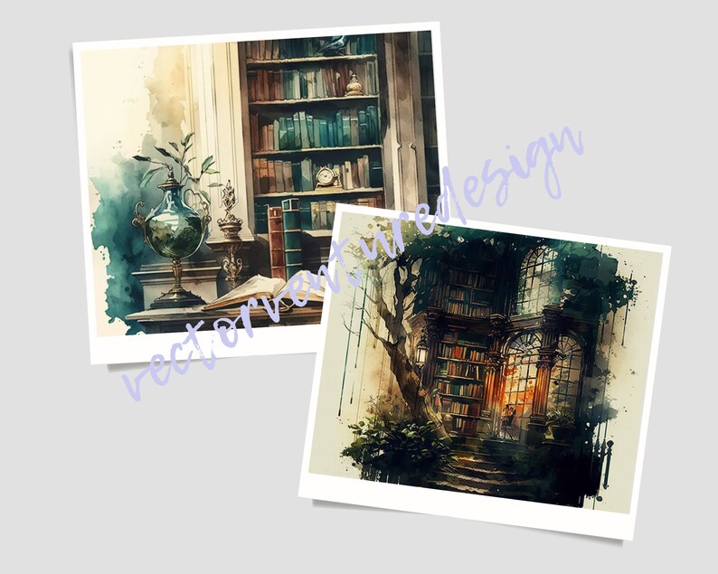 Watercolor Vintage Library Clip Art Perfect for Scrapbooking, Card ...