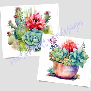 Watercolor Succulent Printable Art - Digital Design Bundle of 10 ...