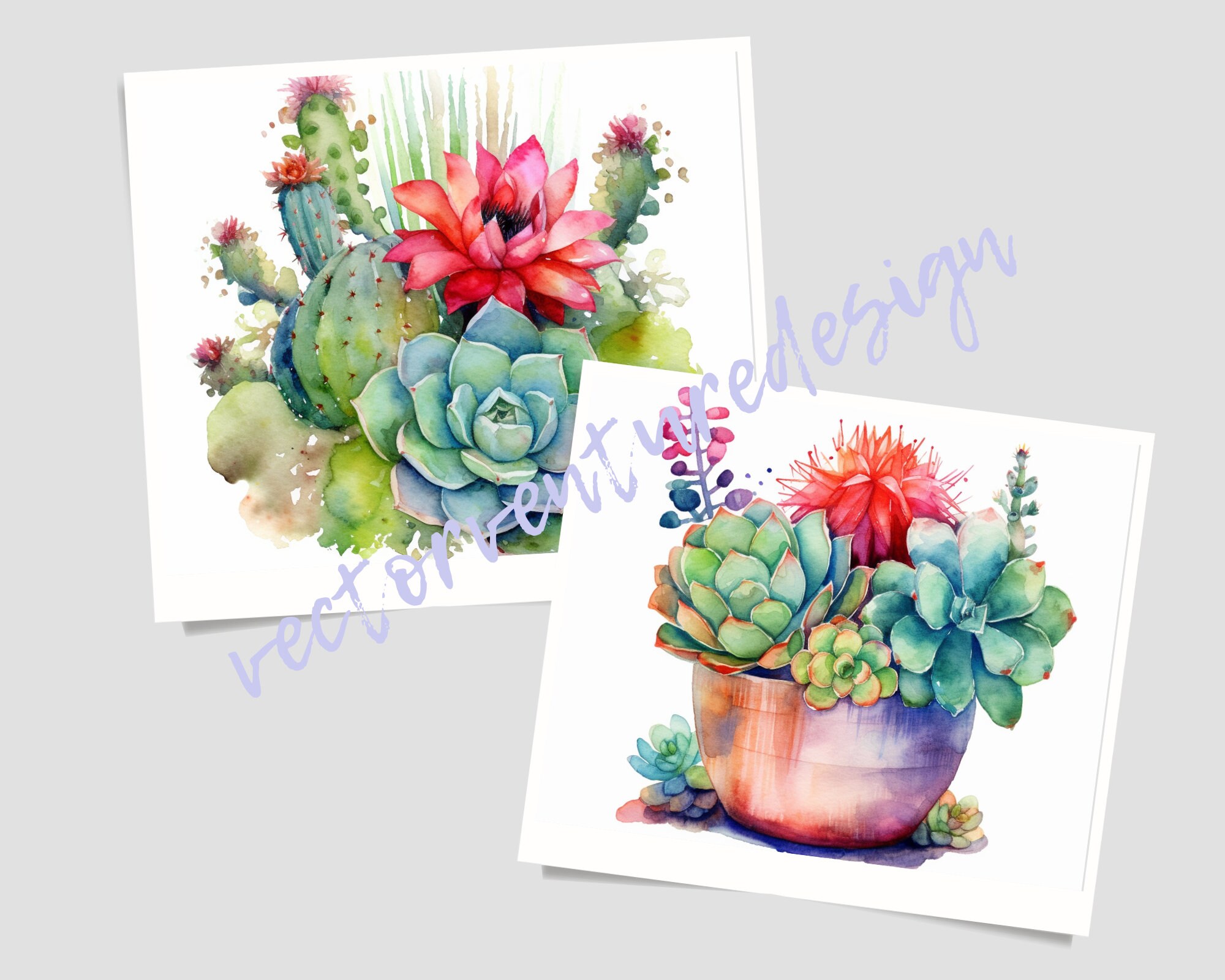 Watercolor Succulent Printable Art - Digital Design Bundle of 10 ...