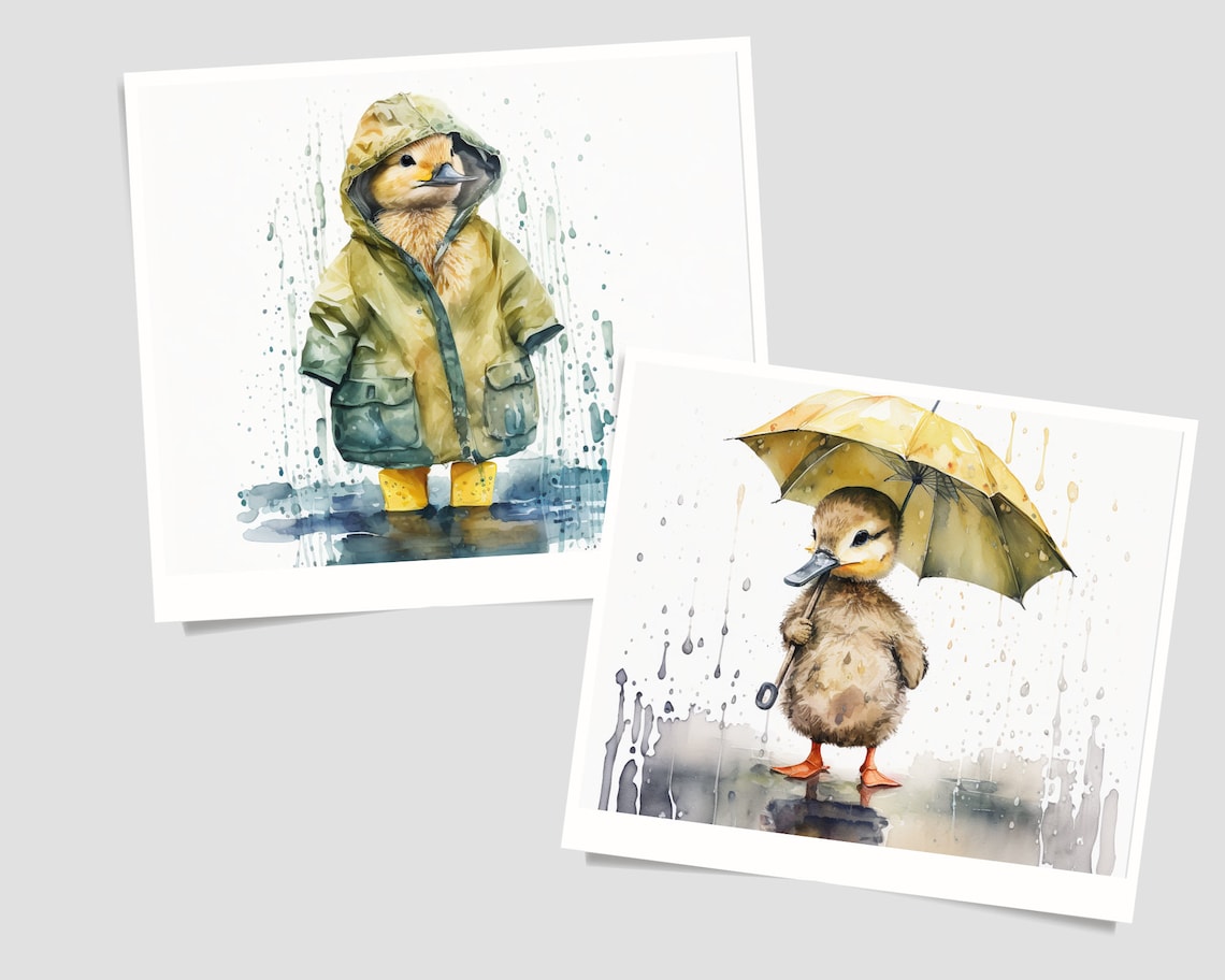 Ducklings in the Rain Printable Art - Digital Design Bundle of 10 ...