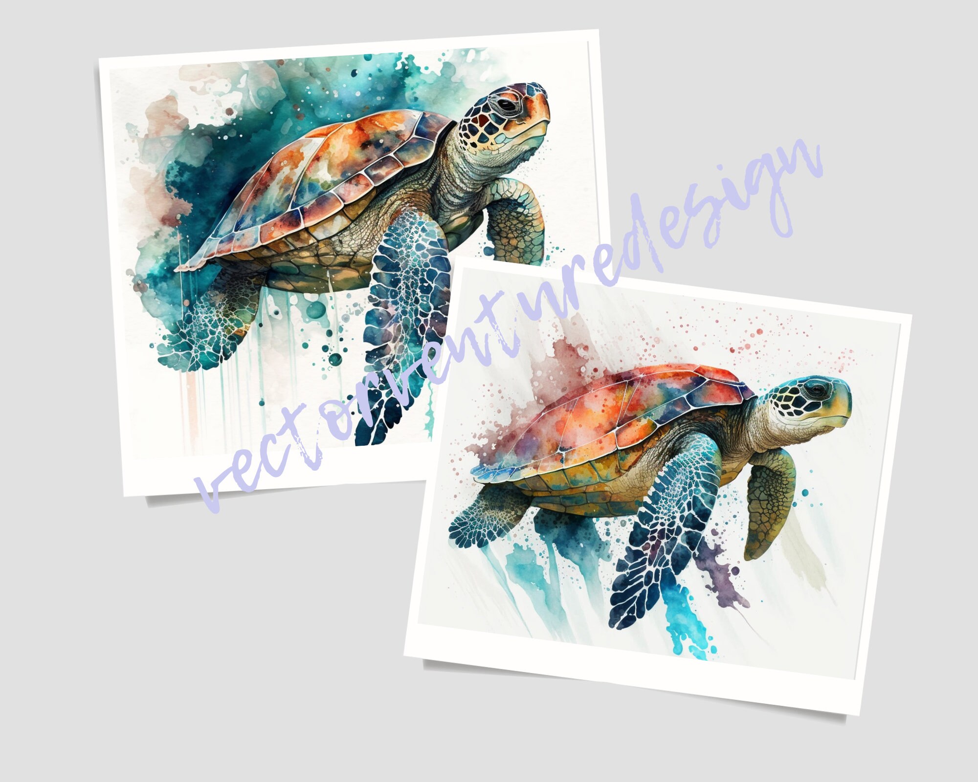 Watercolor Sea Turtle Printable Art - Digital Design Bundle of 10 ...