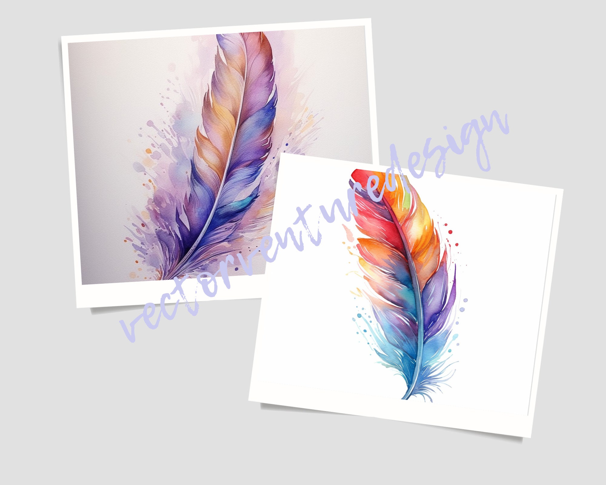 Watercolor Feather Clip Art - 10 PNG Digital Bundle - Instant Download ...