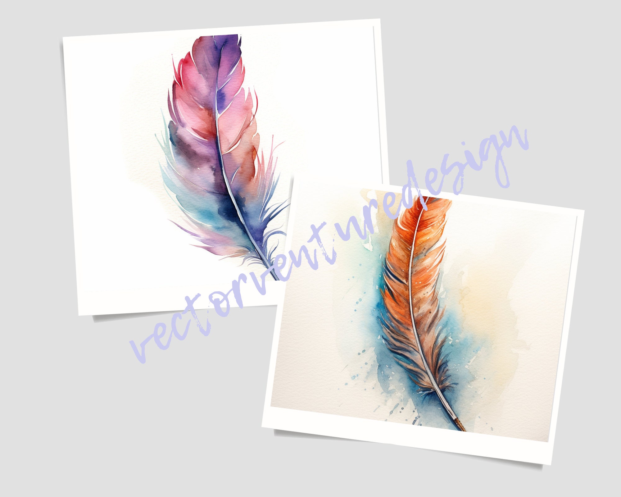 Watercolor Feather Clip Art - 10 PNG Digital Bundle - Instant Download ...
