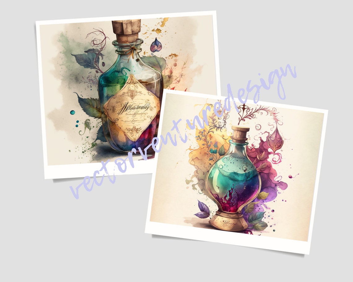 Vintage Watercolor Potion Bottle Clipart Set Instant Download ...