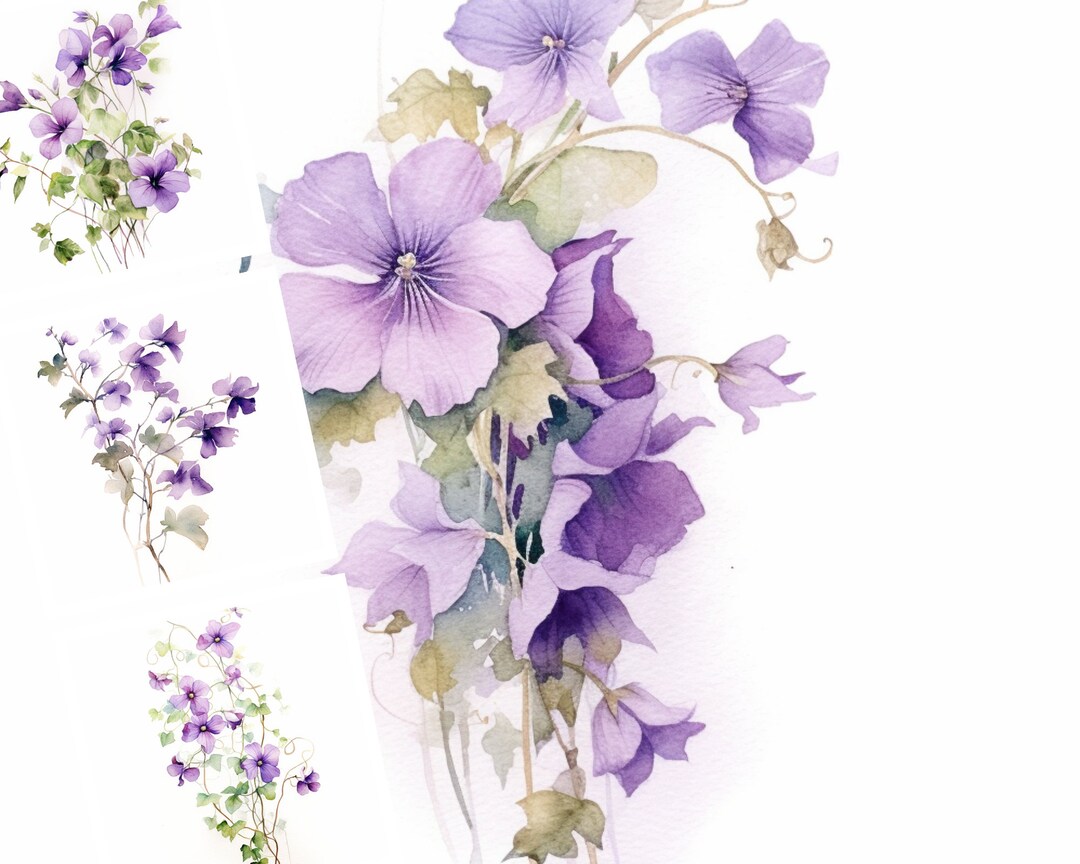 Violet Flowers Printable Art - Digital Design Bundle of 10 - Commercial ...