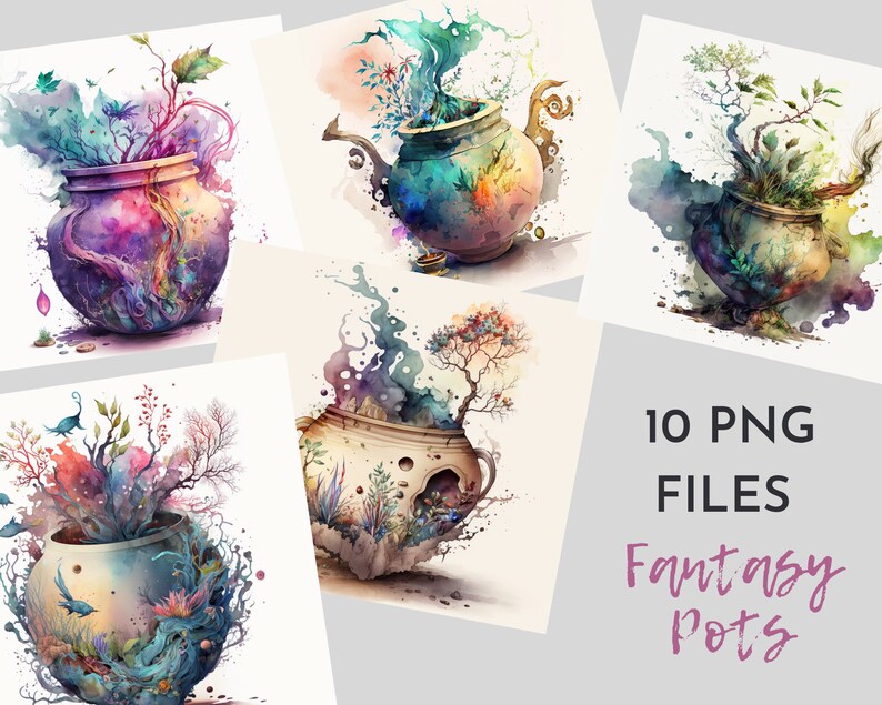 Fantasy Pot 10pc PNG Bundle - Fairy Tale PNG - Watercolor Magical ...