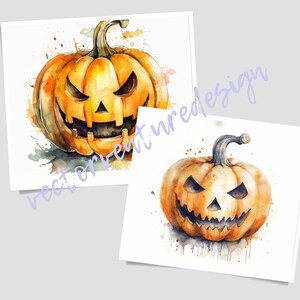Watercolor Halloween Pumpkin Printable Art - Digital Design Bundle of ...