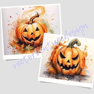 Watercolor Halloween Pumpkin Printable Art - Digital Design Bundle of ...