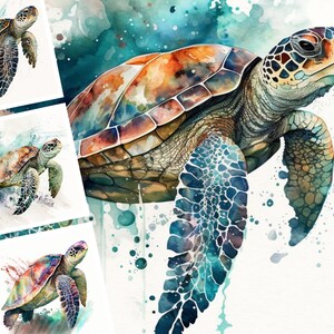 Watercolor Sea Turtle Printable Art - Digital Design Bundle of 10 ...