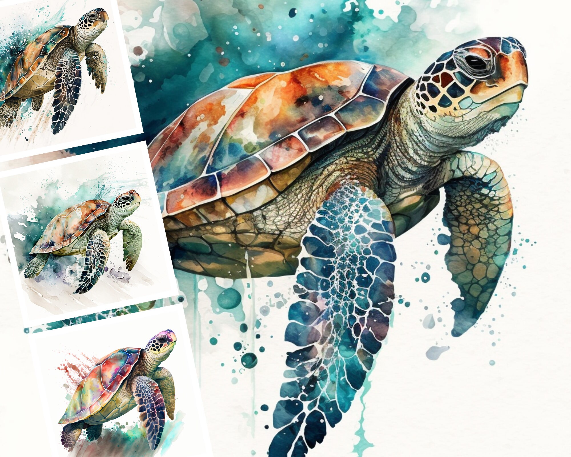 Watercolor Sea Turtle Printable Art - Digital Design Bundle of 10 ...