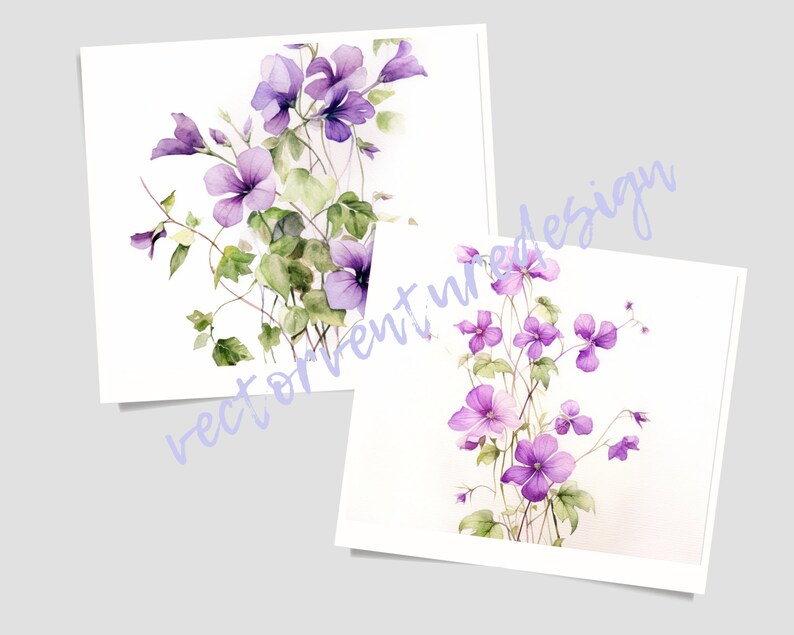 Violet Flowers Printable Art - Digital Design Bundle of 10 - Commercial ...