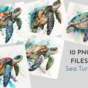 Watercolor Sea Turtle Printable Art - Digital Design Bundle of 10 ...