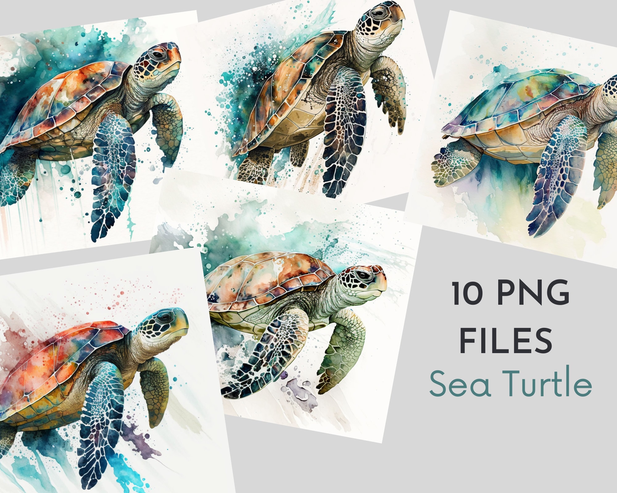 Watercolor Sea Turtle Printable Art - Digital Design Bundle of 10 ...