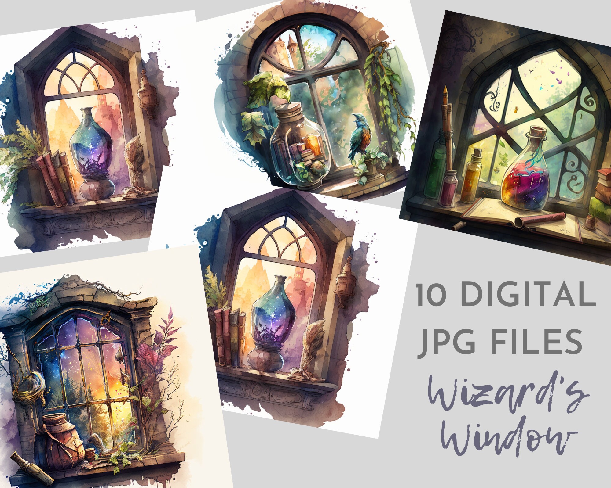 Watercolor Wizard's Window Printable Art - Digital Design Bundle of 10 ...