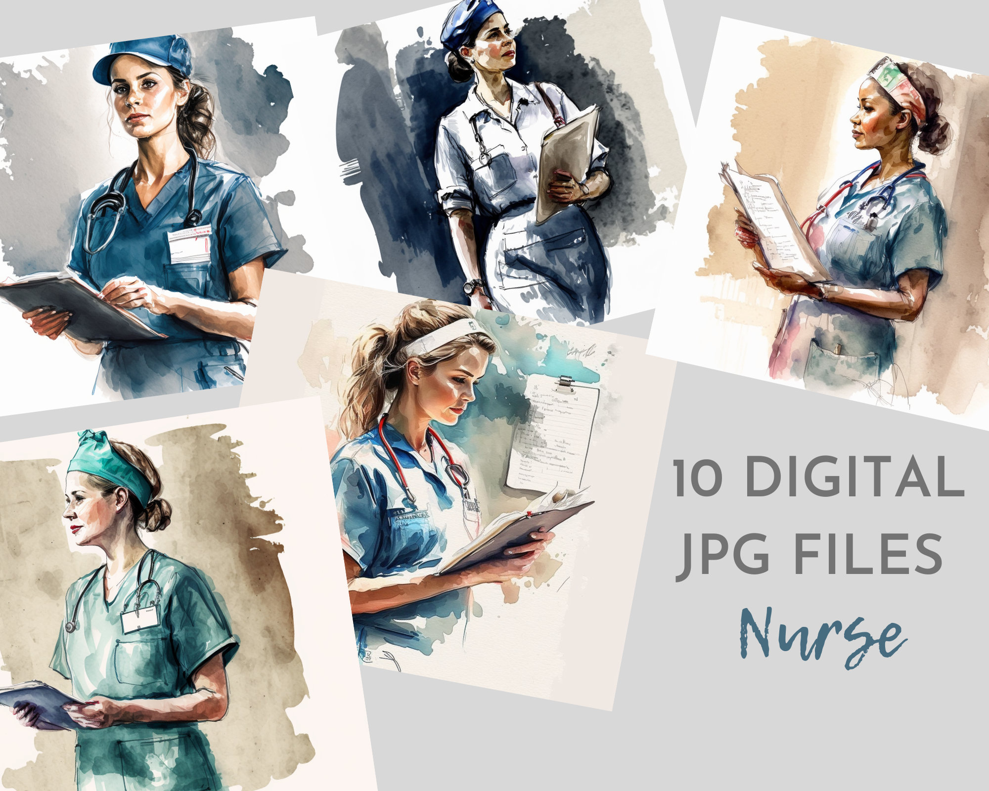 Watercolor Nurse Clip Art - 10 JPG Files - Instant Download - Printable ...