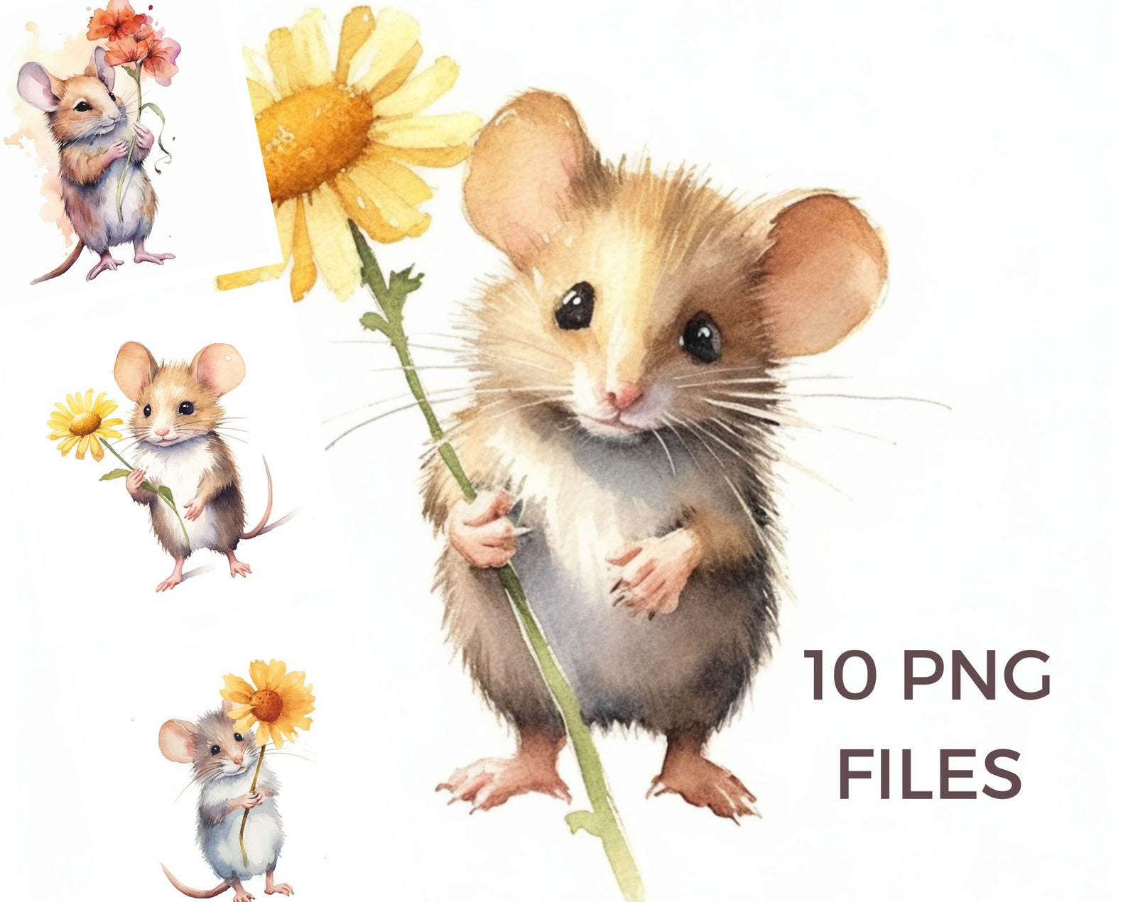 Cute Mouse Holding a Flower Clip Art - Instant Download - Digital ...