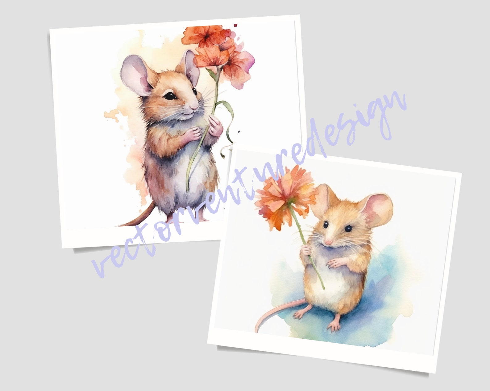 Cute Mouse Holding a Flower Clip Art - Instant Download - Digital ...