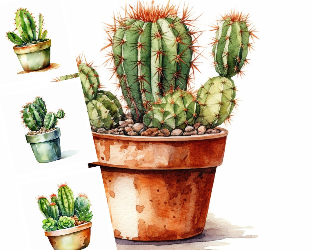 Watercolor Cactus Printable Art - Digital Design Bundle of 10 ...