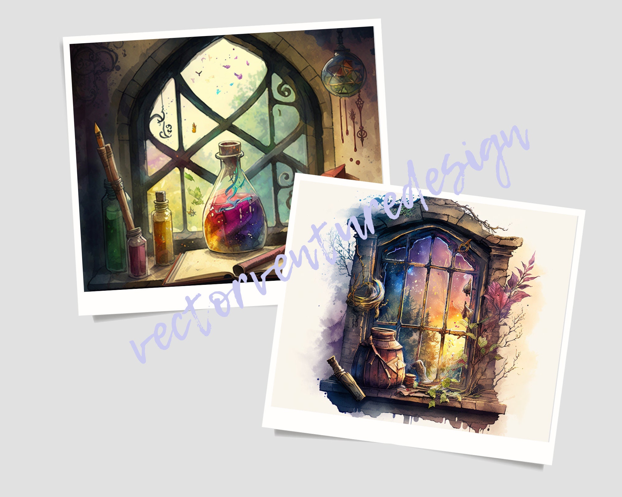 Watercolor Wizard's Window Printable Art - Digital Design Bundle of 10 ...
