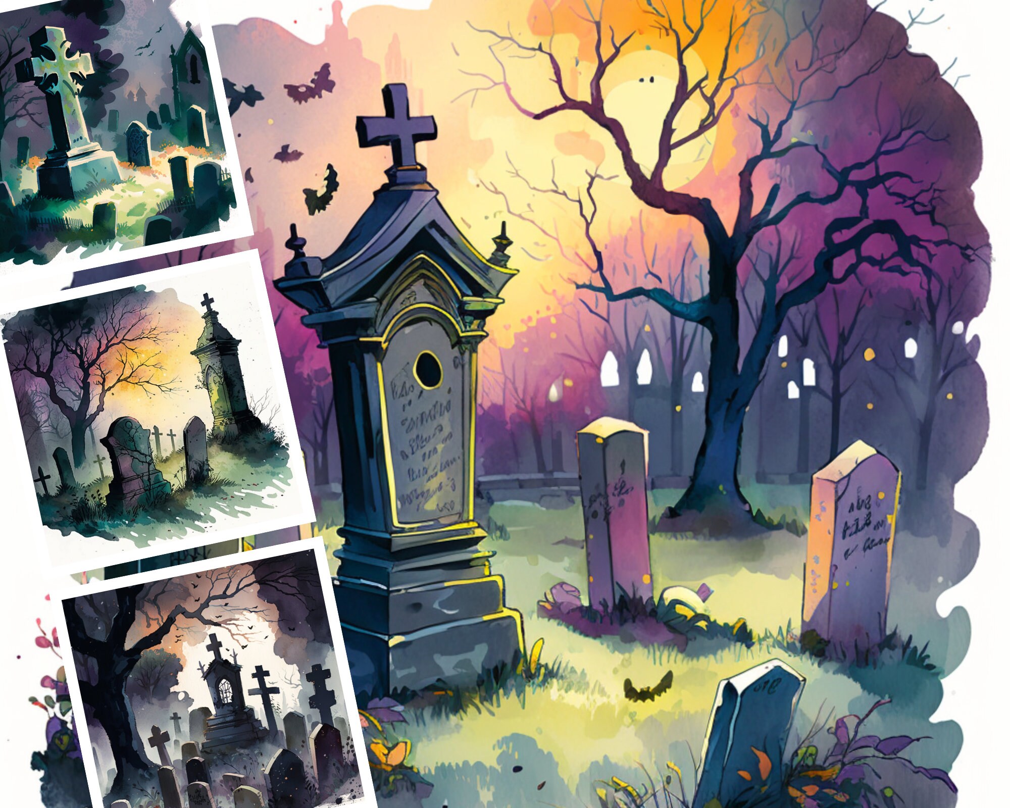Spooky Graveyard PNG Clip Art - 10 PNG Files - Commercial Use - Instant ...