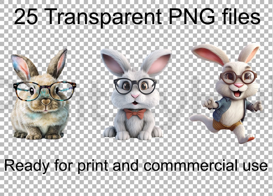 Funny Bunny Clipart Bundle Adorable Bunnies With Glasses Cute Rabbits ...