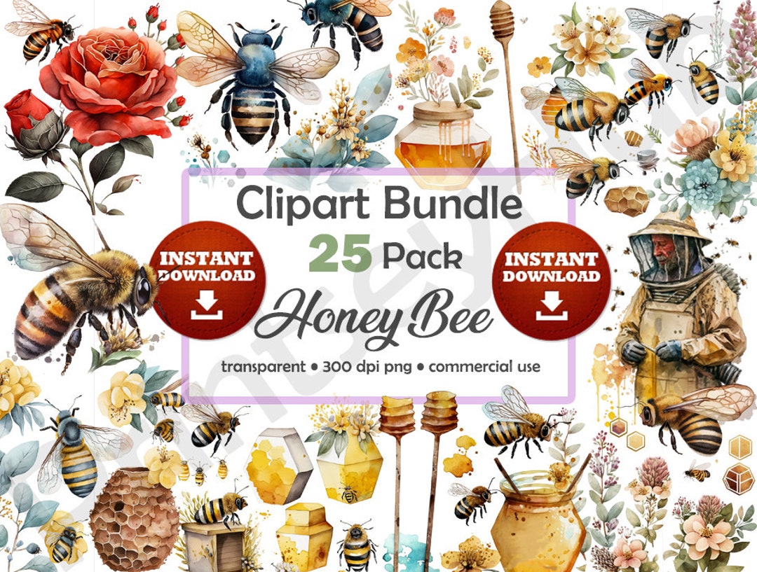 Best Honeybee Clipart Bundle Spring Garden Bee Honey Watercolor Art No ...