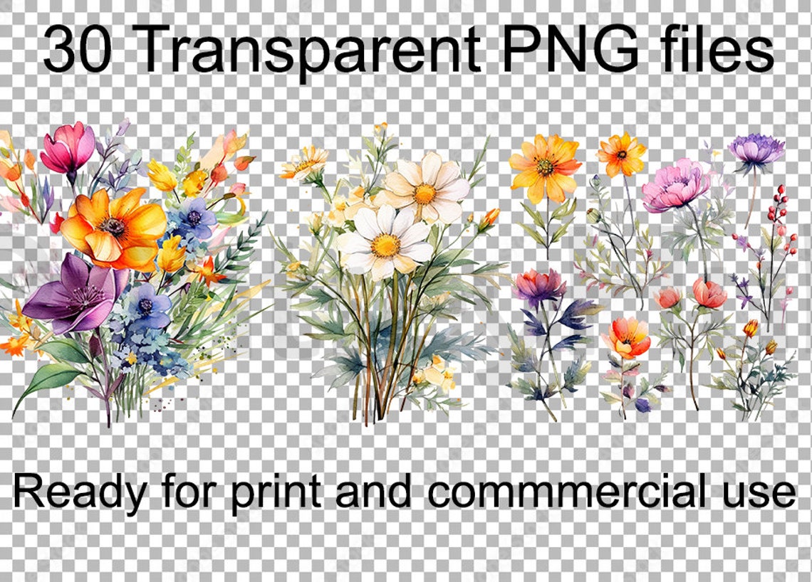 Wild Floral Watercolor Clipart Bundle Spring Garden Wedding Flower Art ...