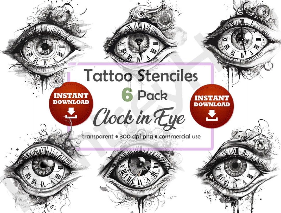 Clock in Eye Tattoo Stencil Bundle High Quality Images Graphics ...