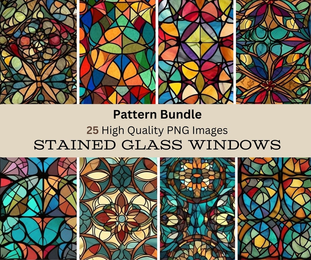 Best Stained Glass Window Pattern Bundle Digital Paper Watercolor ...