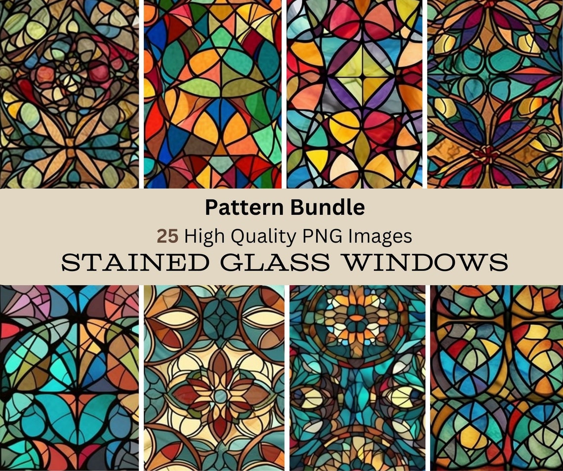 Best Stained Glass Window Pattern Bundle Digital Paper Watercolor ...