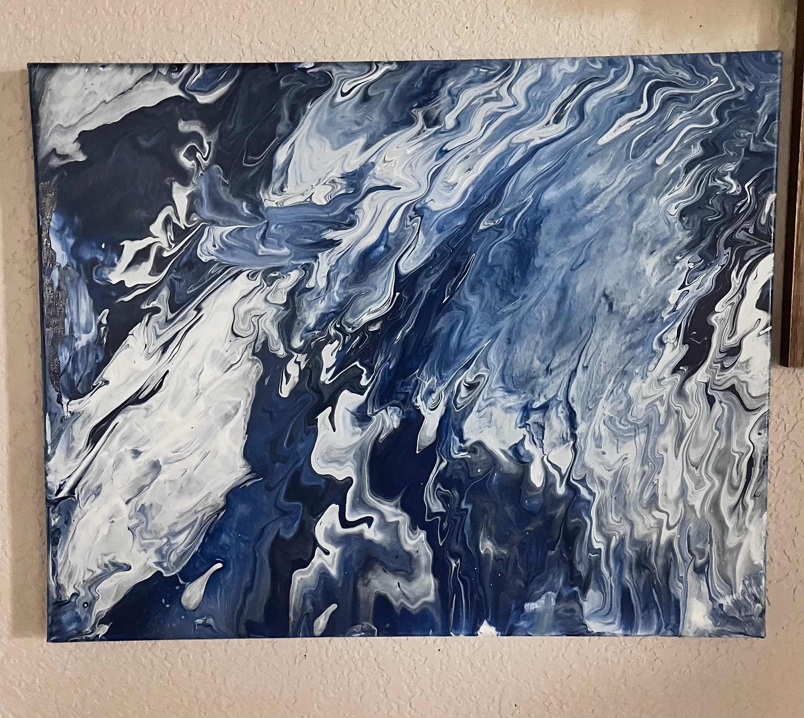 Navy Blue and White Pour Painting - Etsy