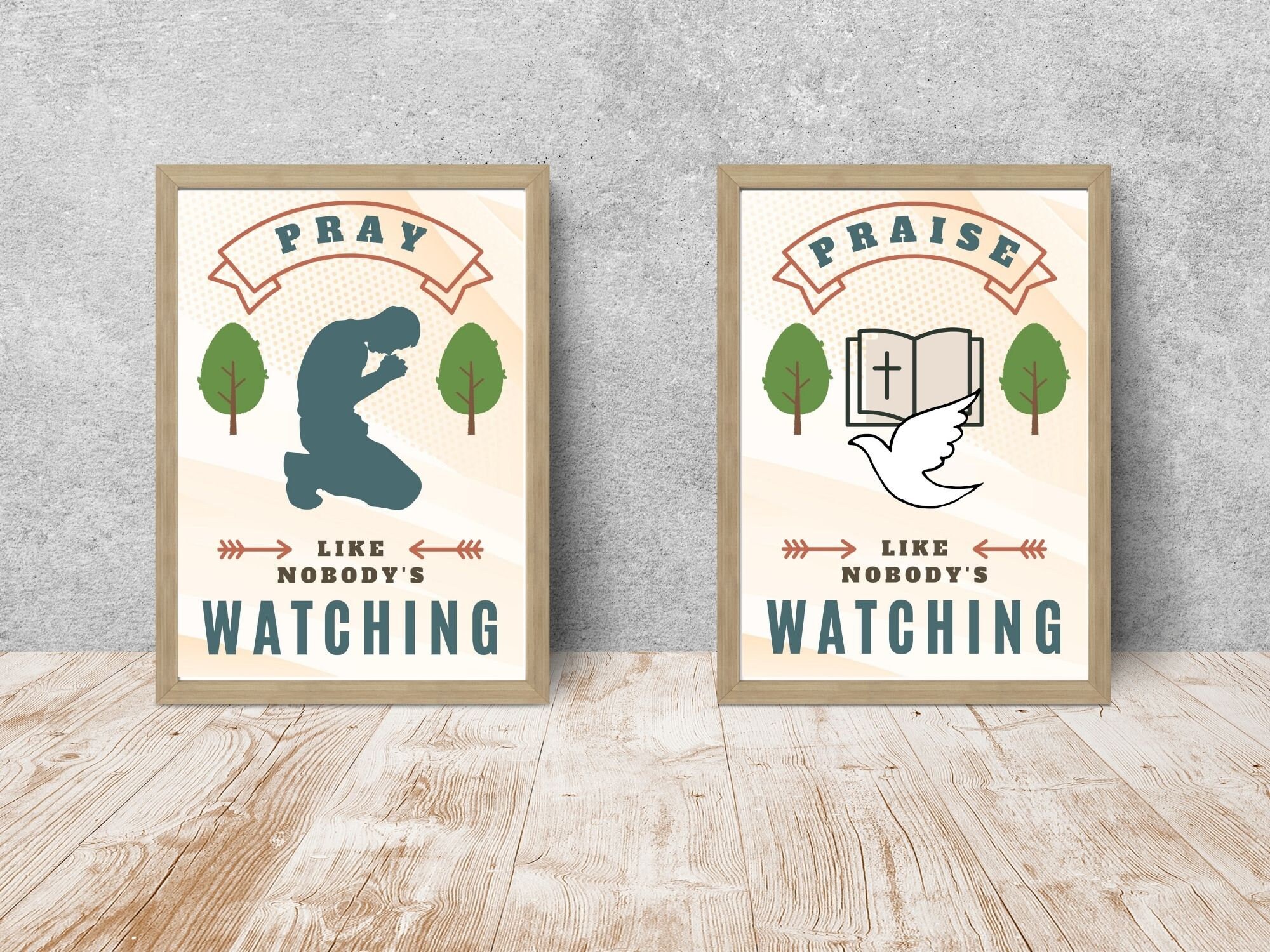 Three Sunday School Posters, Printable Wall Art, Give Pray and Praise ...