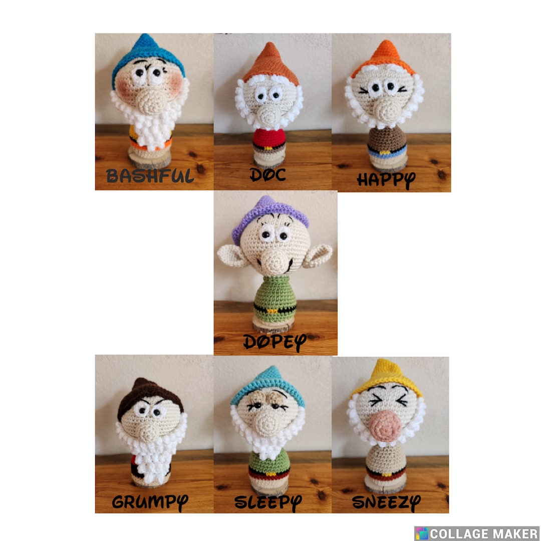 Crochet Disney Seven Dwarfs Stuffed Dolls Happy, Grumpy, Sleepy, Sneezy, Doc, Bashful, Dopey ...