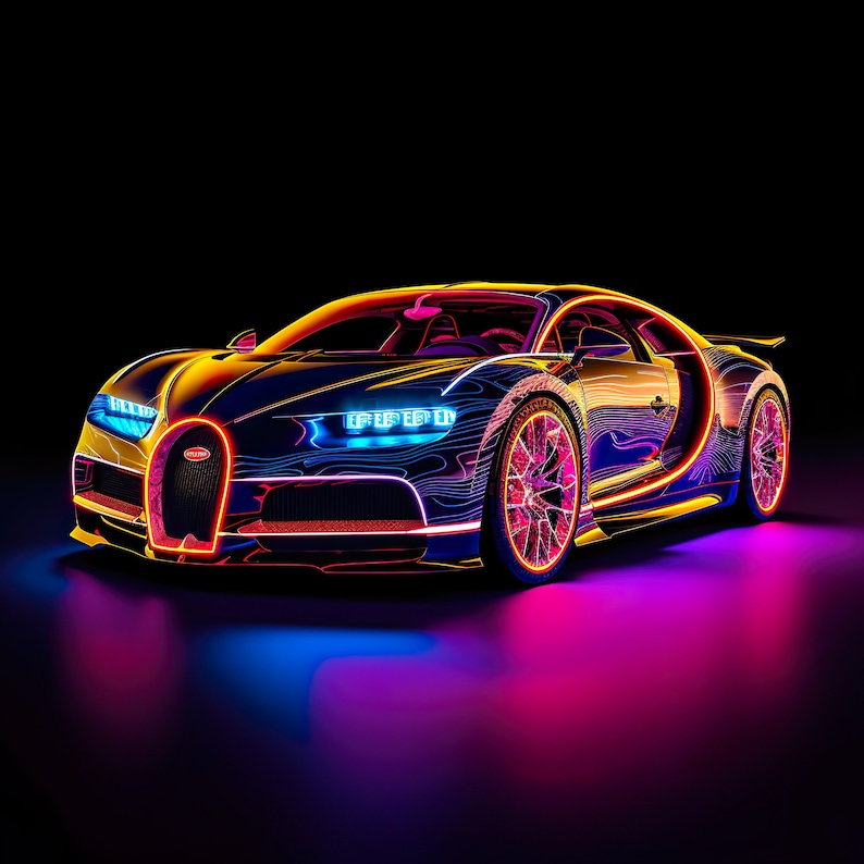 Bugatti Chiron Neon Art Digital Download PNG File - Etsy